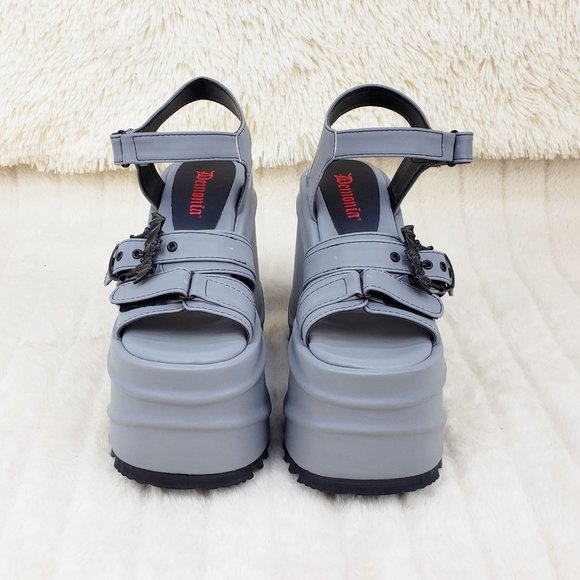 Demonia | Shoes | Reflective 6 Platform Goth Wedge Sandals Wave Gray ...